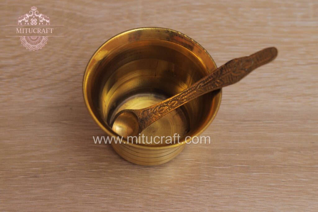 Brass Panchapatra with Spoon - Mitucraft.com